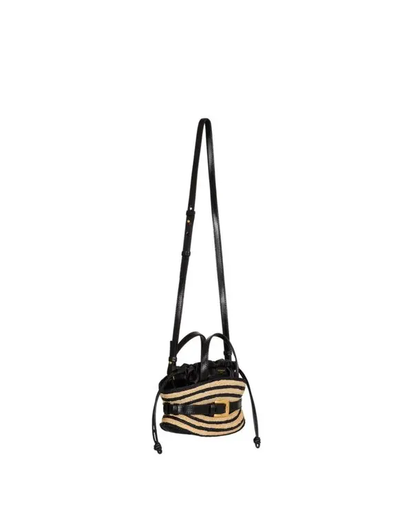 Balmain Mini Shuffle Bag In Smooth Leather And Raffia - Beige