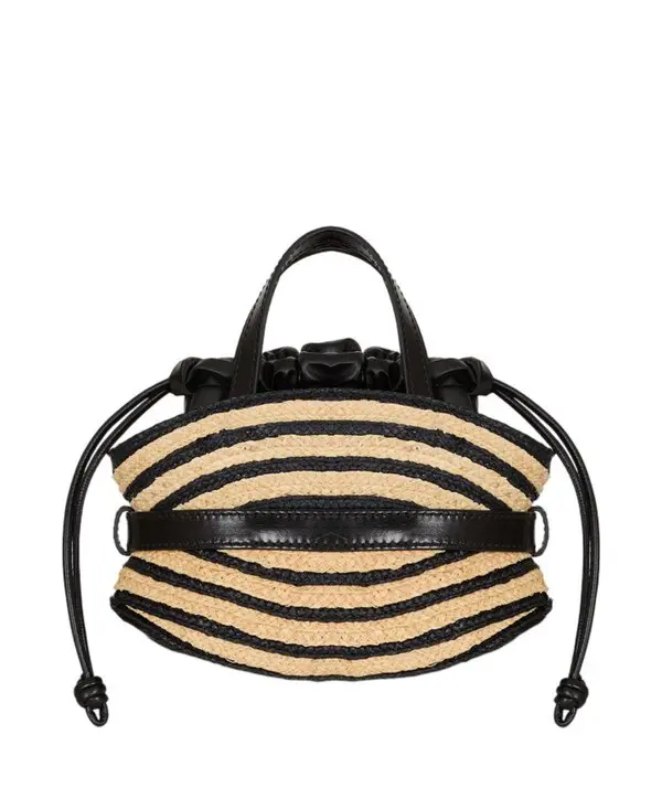 Balmain Mini Shuffle Bag In Smooth Leather And Raffia - Beige