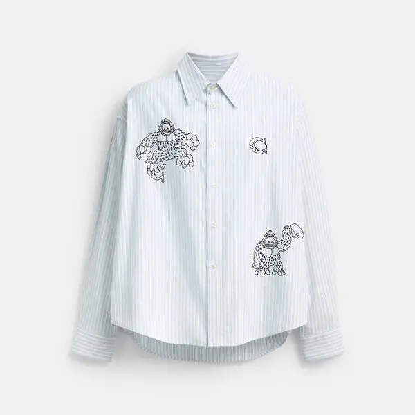 COACH X Brain Dead Striped Embroidered Cotton Shirt - Blue Stripe