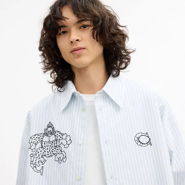 COACH X Brain Dead Striped Embroidered Cotton Shirt