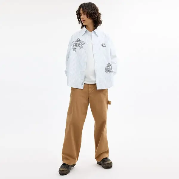 COACH X Brain Dead Striped Embroidered Cotton Shirt