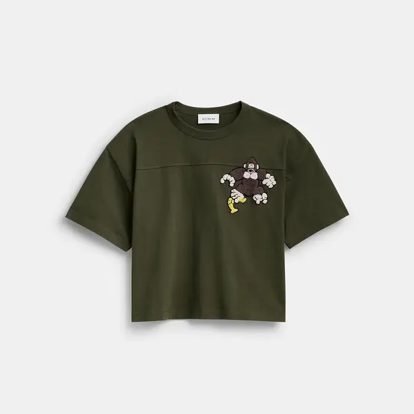 COACH X Brain Dead Embroidered Gorilla Mascot Cropped T-shirt - Dark Grey