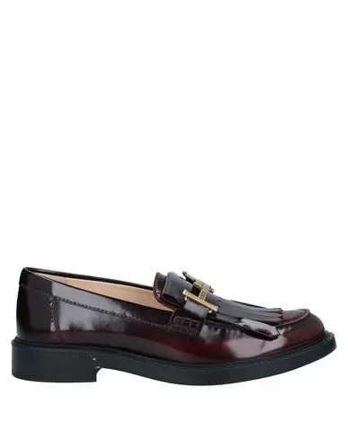 TOD'S Burgundy Calfskin Loafers With Fringing And Logo Detail - Red