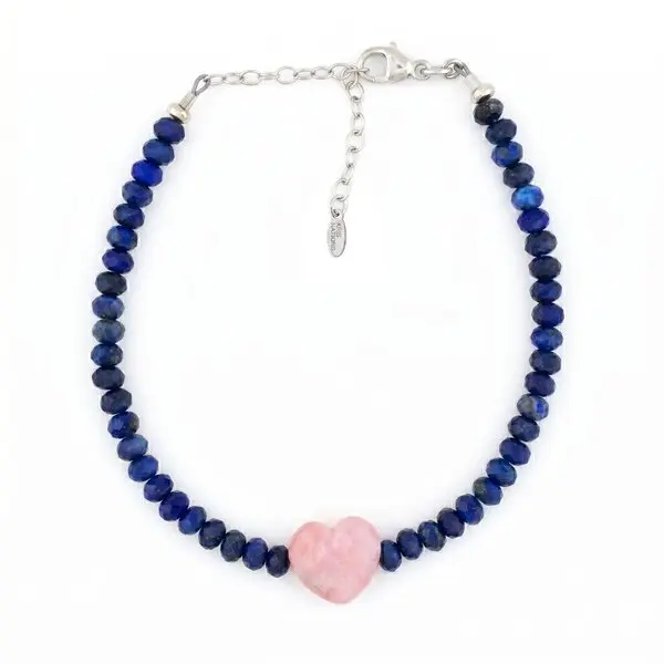 Kris Nations Pink Opal Heart & Lapis Beaded Bracelet - Silver