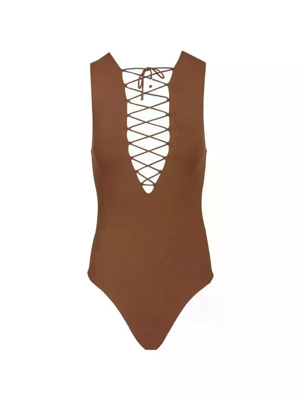 TALLER MARMO Lace-up Fringed Swimsuit