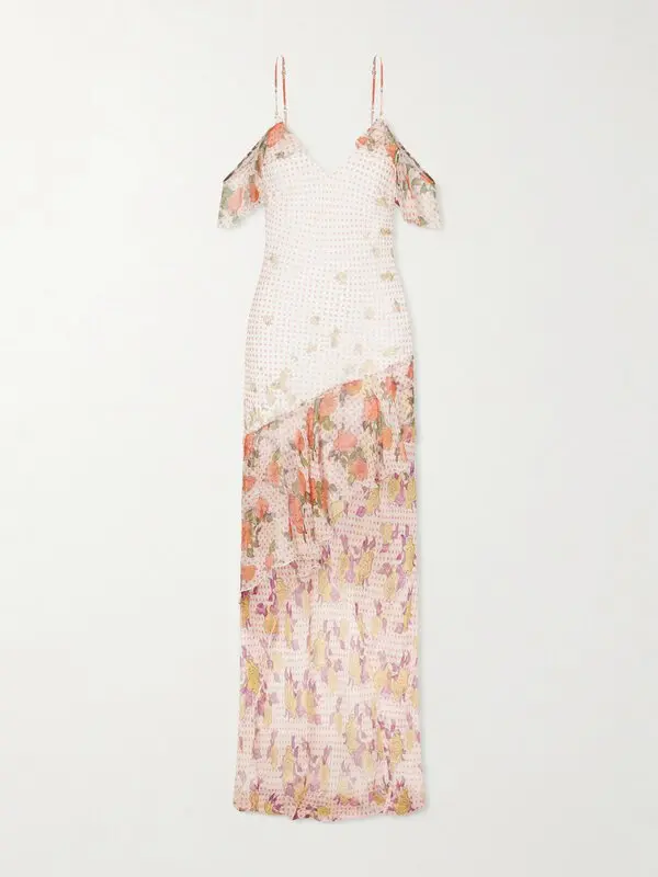 DONDE ESTEBAN Pajaritos Y Rosas' Printed Ruffled Silk-chiffon Maxi Dress - Multi