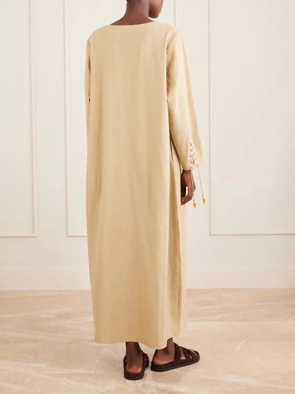 Tory Burch Lace-up Linen-blend Kaftan - Neutrals