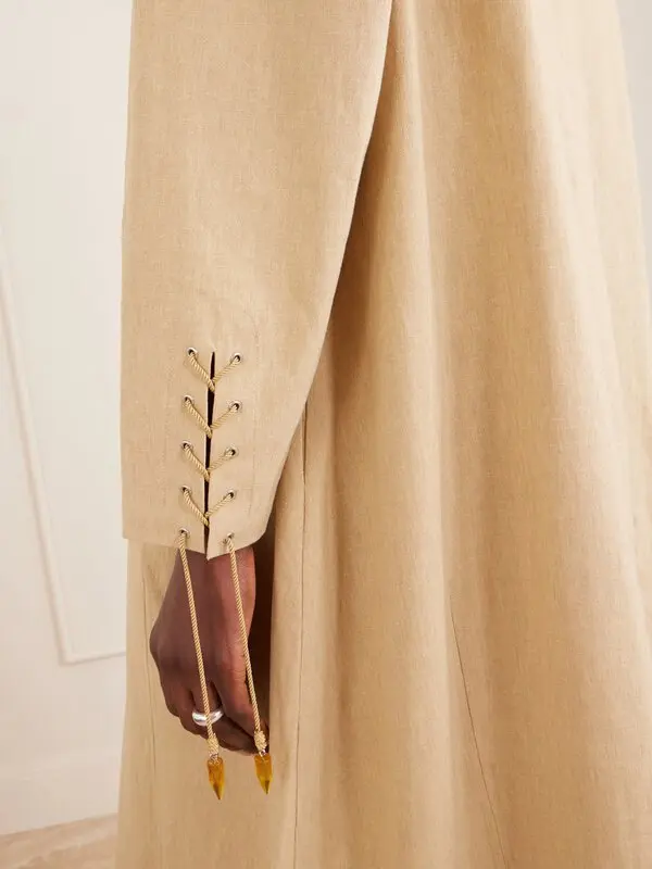 Tory Burch Lace-up Linen-blend Kaftan - Neutrals