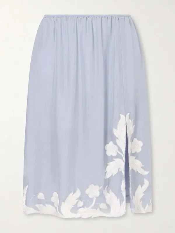 Anna Sui Embroidered Silk-satin Midi Skirt - Blue