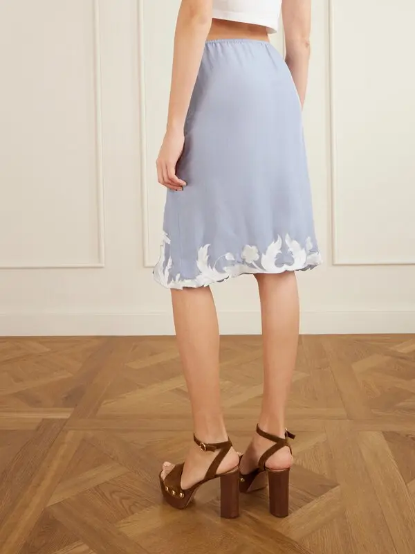 Anna Sui Embroidered Silk-satin Midi Skirt