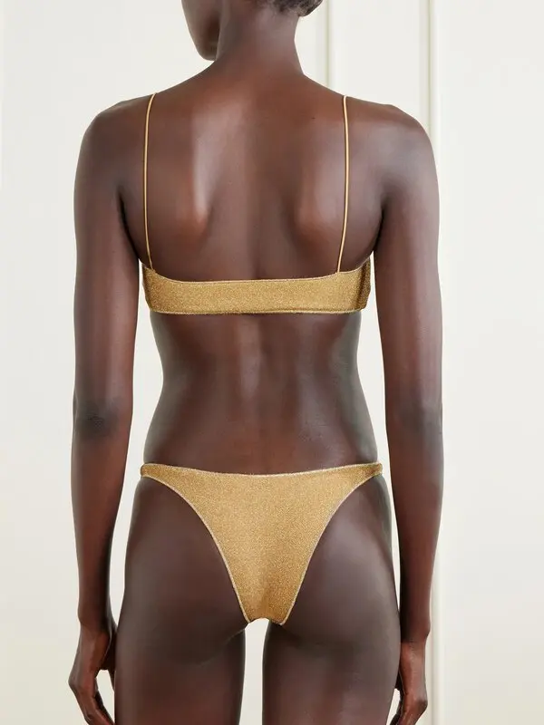 Oseree Lumière Bead-embellished Metallic Bikini - Gold
