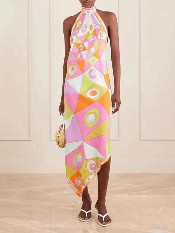 Emilio Pucci Asymmetric Printed Silk-twill Halterneck Dress