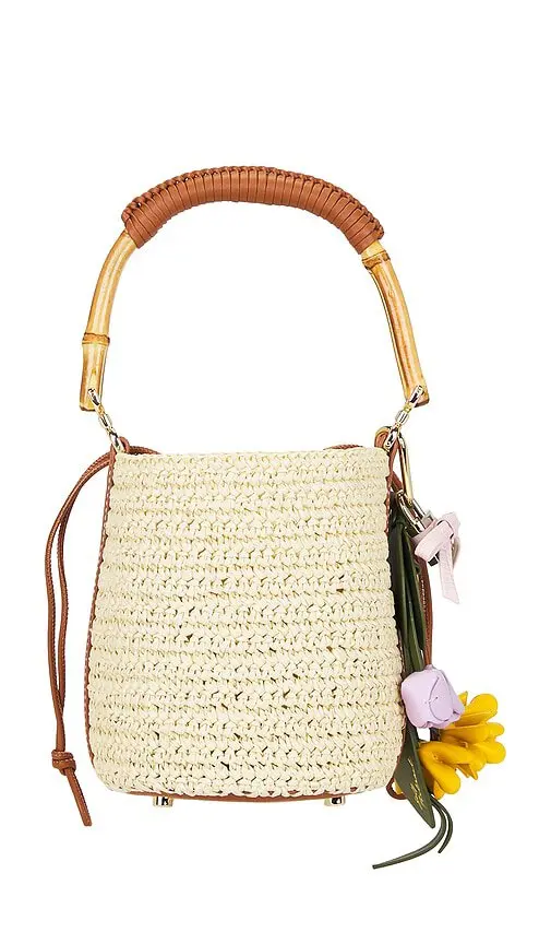 SELF-PORTRAIT Soft Raffia Bucket Bag In Neutral