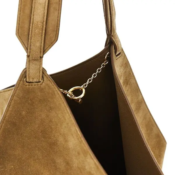 Khaite Small Suede Leather Lotus Tote Bag - Khaki