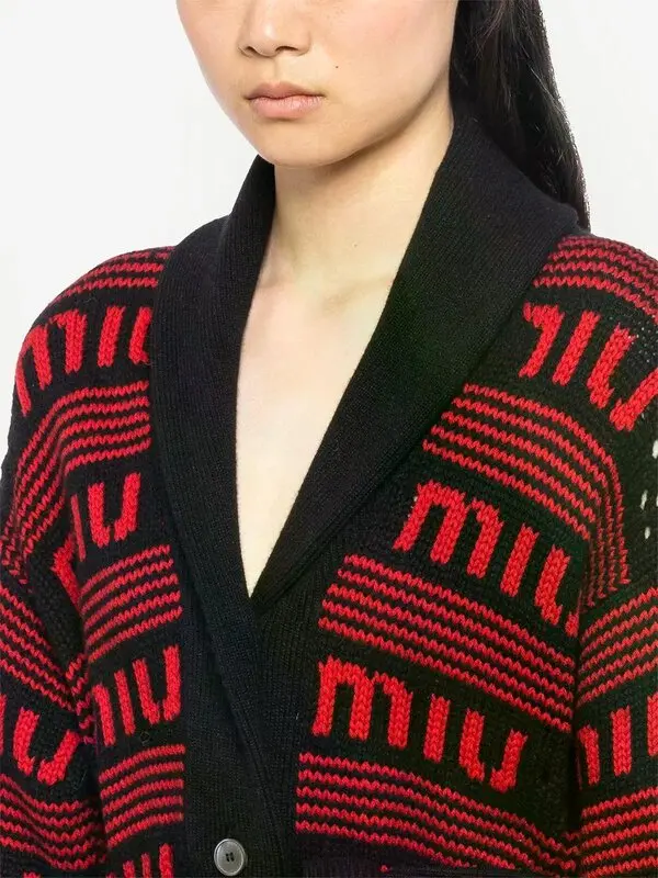 Miu Miu Intarsia Logo-knit Cashmere Cardigan