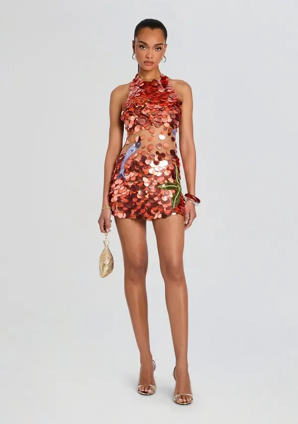 Retrofete Dorothy Embroidered Sequin Mini Dress - Geranium / Multi