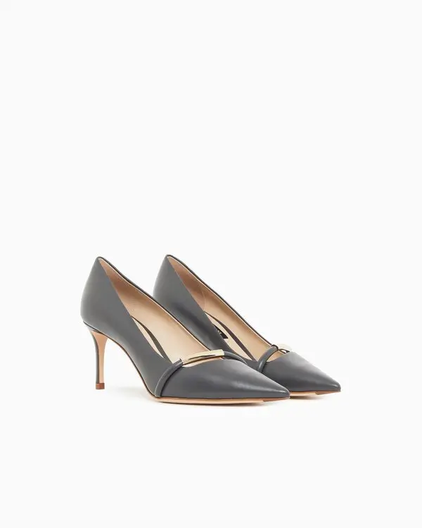 Giorgio Armani Pointed Leather Pumps With Metallic Strap