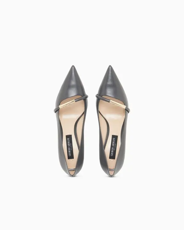 Giorgio Armani Pointed Leather Pumps With Metallic Strap