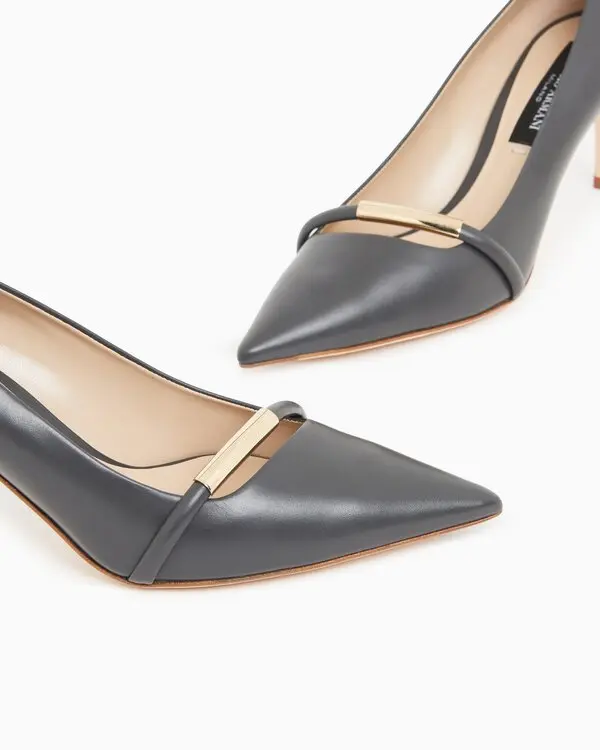 Giorgio Armani Pointed Leather Pumps With Metallic Strap