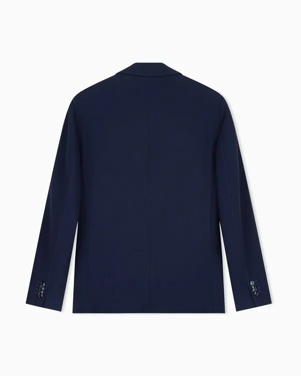 Giorgio Armani Single-breasted Blazer In Virgin Wool And Viscose Corduroy - Blue
