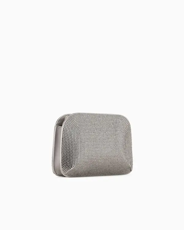 Giorgio Armani Rhinestone Embellished Satin Clutch With Chain Strap - Grey