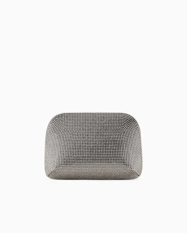 Giorgio Armani Rhinestone Embellished Satin Clutch With Chain Strap - Grey