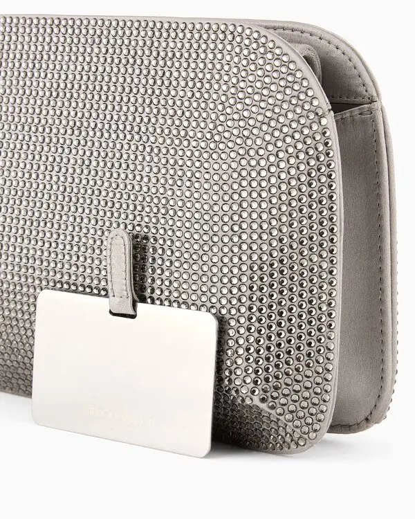 Giorgio Armani Rhinestone Embellished Satin Clutch With Chain Strap - Grey