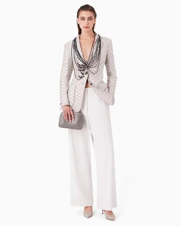 Giorgio Armani Rhinestone Embellished Satin Clutch With Chain Strap - Grey