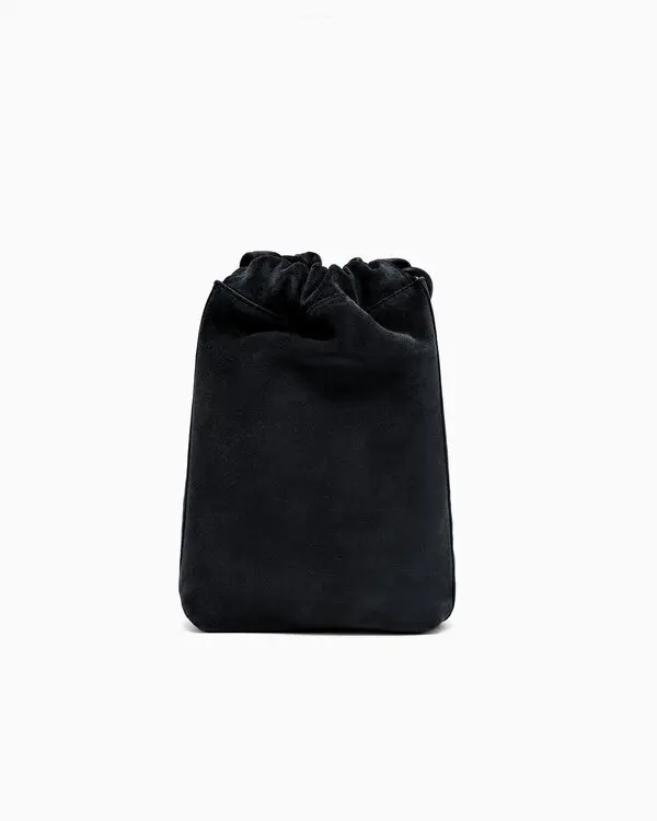 Giorgio Armani Suede Drawstring Bucket Bag - Black