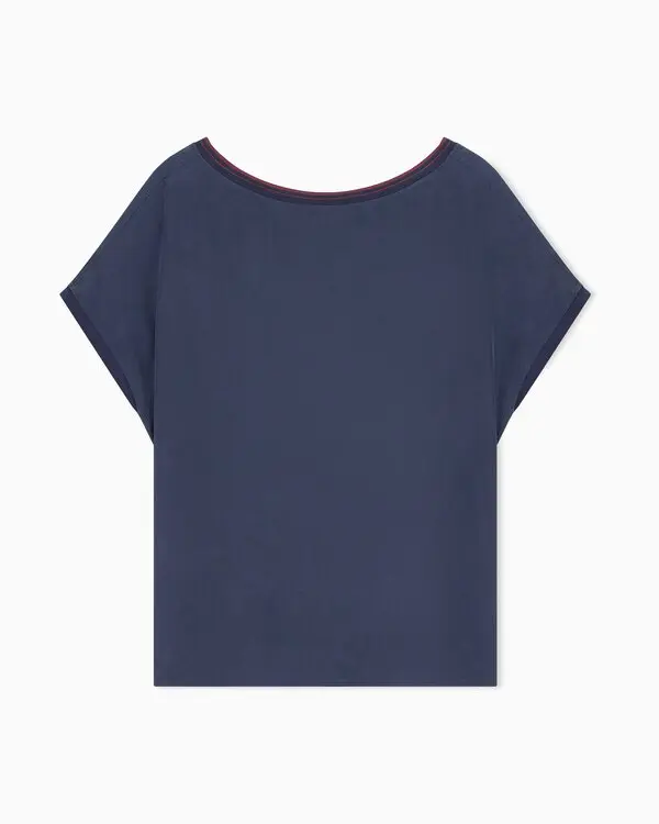 Giorgio Armani Heavy Washed Silk Ribbed Crew Neck Blouse - Blue