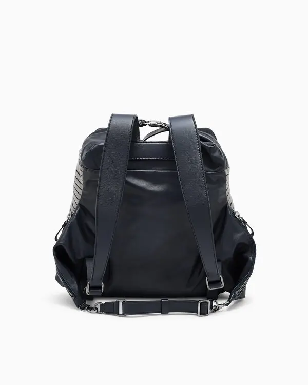 Giorgio Armani Pleated Canvas Backpack With Smooth Leather Details