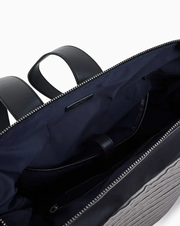 Giorgio Armani Pleated Canvas Backpack With Smooth Leather Details