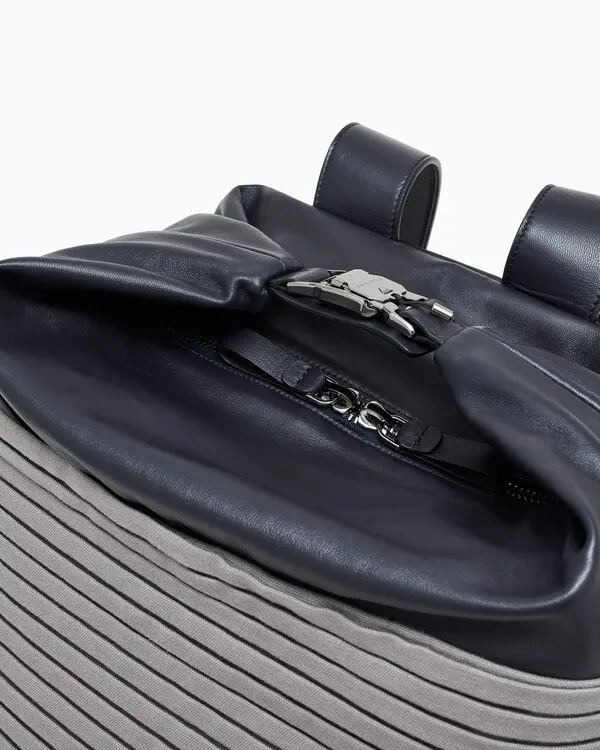 Giorgio Armani Pleated Canvas Backpack With Smooth Leather Details