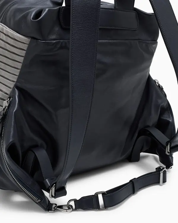 Giorgio Armani Pleated Canvas Backpack With Smooth Leather Details
