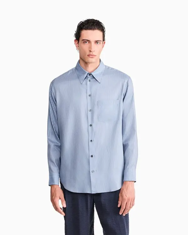 Giorgio Armani Striped Cotton And Silk Shirt With Chest Pocket