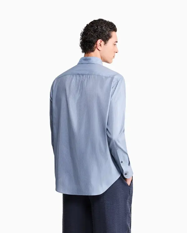 Giorgio Armani Striped Cotton And Silk Shirt With Chest Pocket