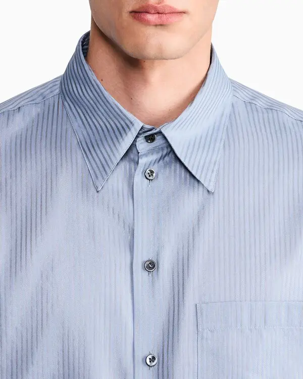 Giorgio Armani Striped Cotton And Silk Shirt With Chest Pocket