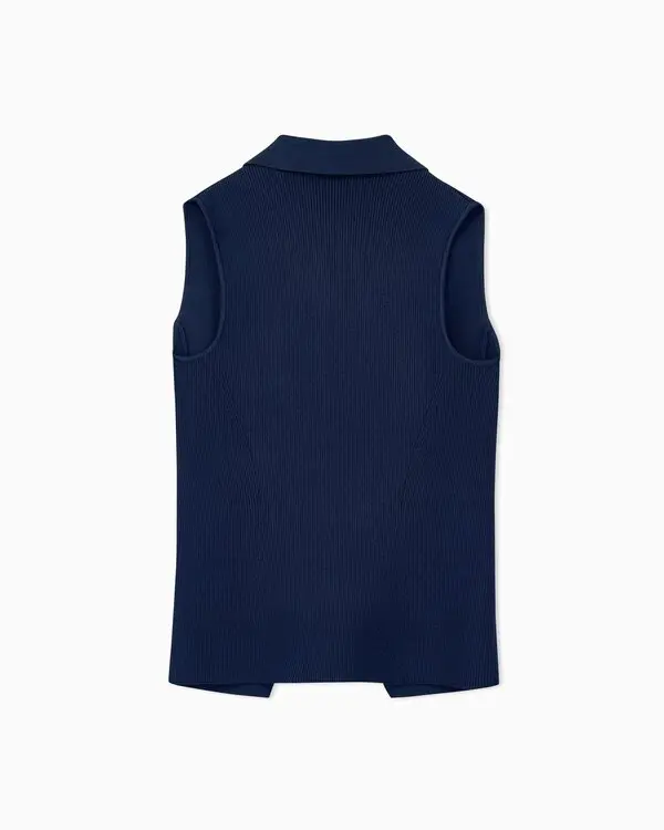 Giorgio Armani Viscose Knit Vest With Ribbed Texture And Lapel - Blue
