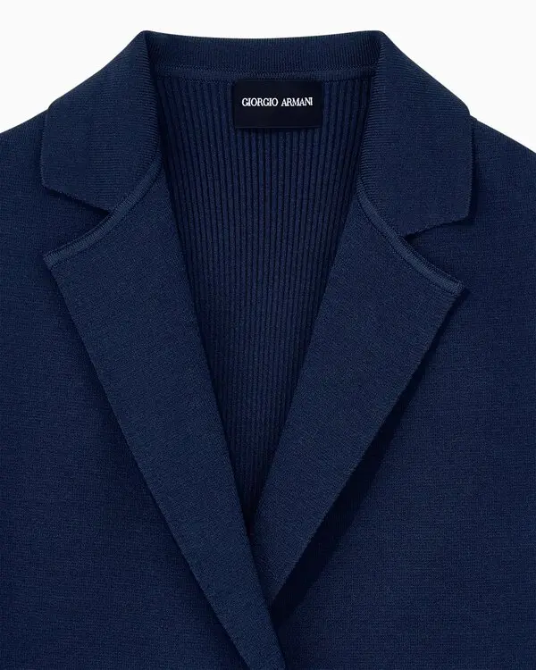 Giorgio Armani Viscose Knit Vest With Ribbed Texture And Lapel - Blue