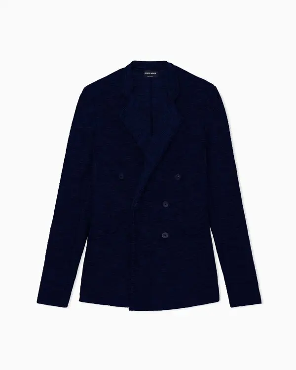 Giorgio Armani Double-breasted Viscose Blazer With Lapels And Flap Pockets - Blue
