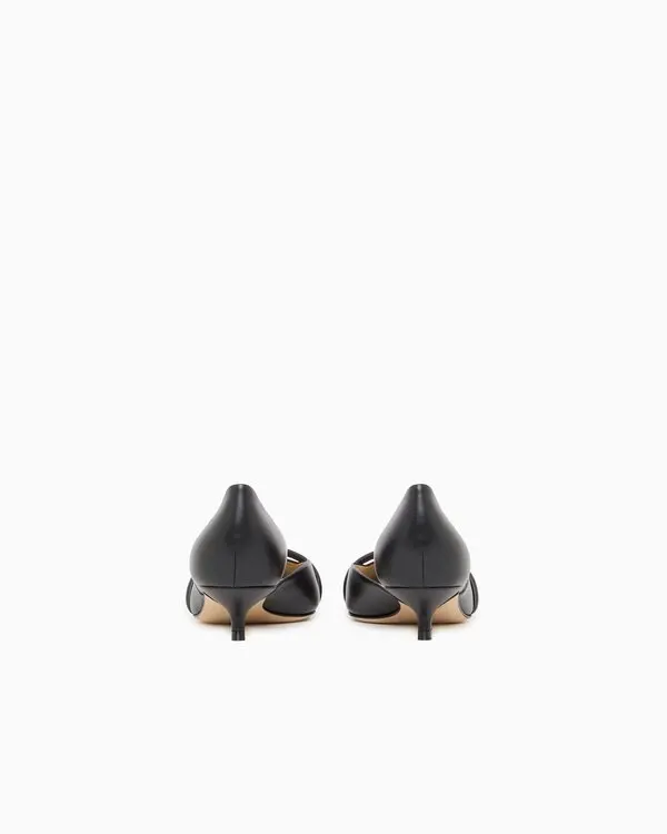 Giorgio Armani Pointed Toe Leather Pumps With Strap And Low Heel - Black