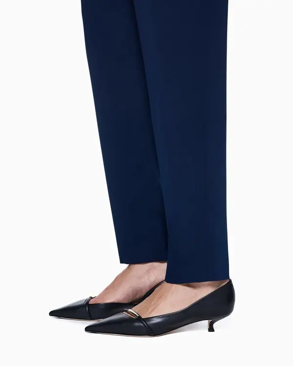 Giorgio Armani Pointed Toe Leather Pumps With Strap And Low Heel - Black