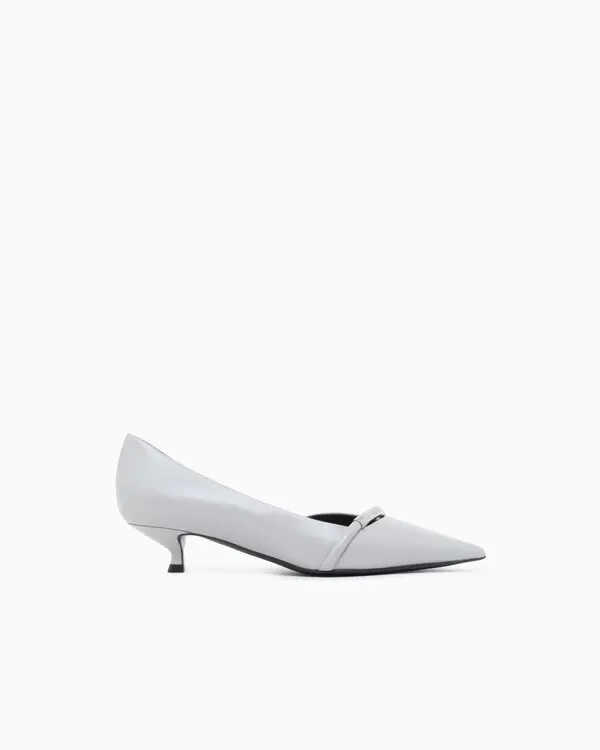 Giorgio Armani Pointed Toe Leather Pumps With Strap And Low Heel - Grey