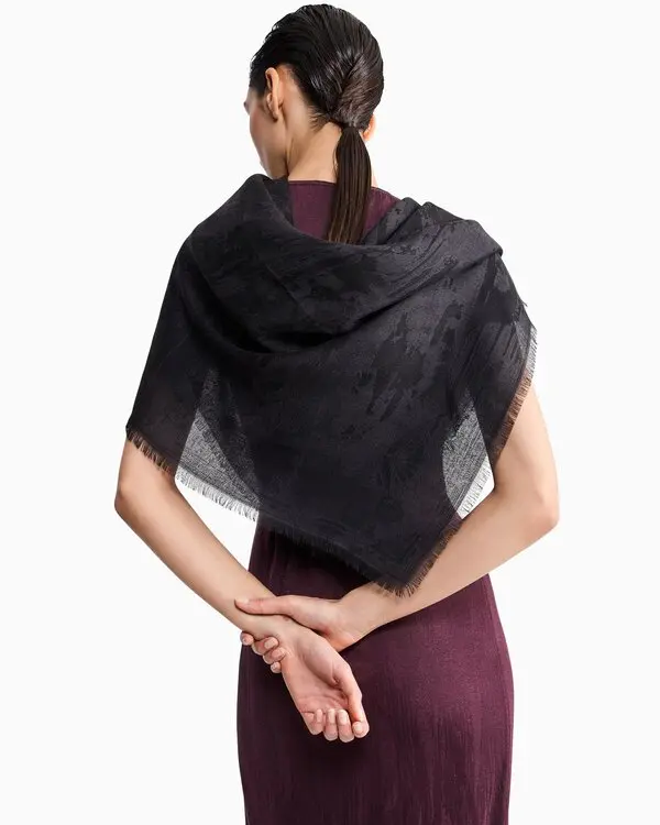 Giorgio Armani Fringed Cotton And Silk Scarf With Jacquard Pattern