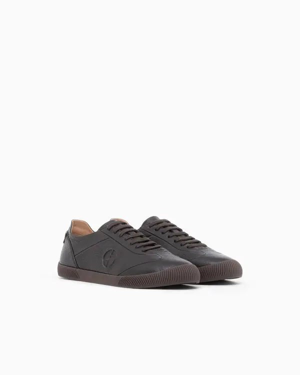 Giorgio Armani Textured Leather Lace-up Sneakers - Brown