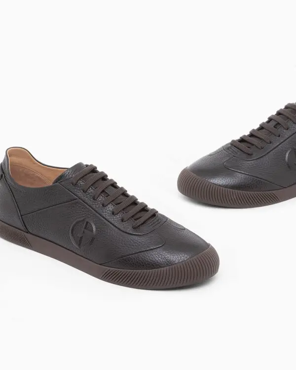 Giorgio Armani Textured Leather Lace-up Sneakers - Brown