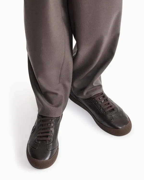 Giorgio Armani Textured Leather Lace-up Sneakers - Brown