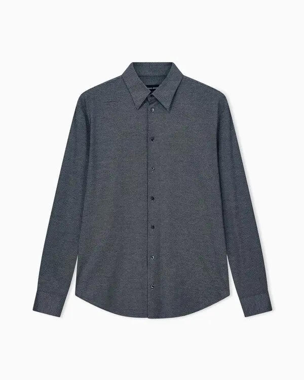 Giorgio Armani Shirt Regular Fit In Micro Jacquard Cotton Jersey - Patterned