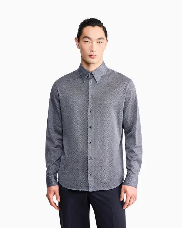 Giorgio Armani Shirt Regular Fit In Micro Jacquard Cotton Jersey