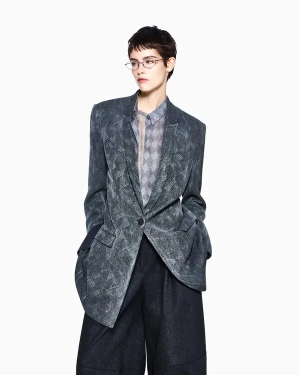 Giorgio Armani Single-breasted Geometric Jacquard Viscose Blazer